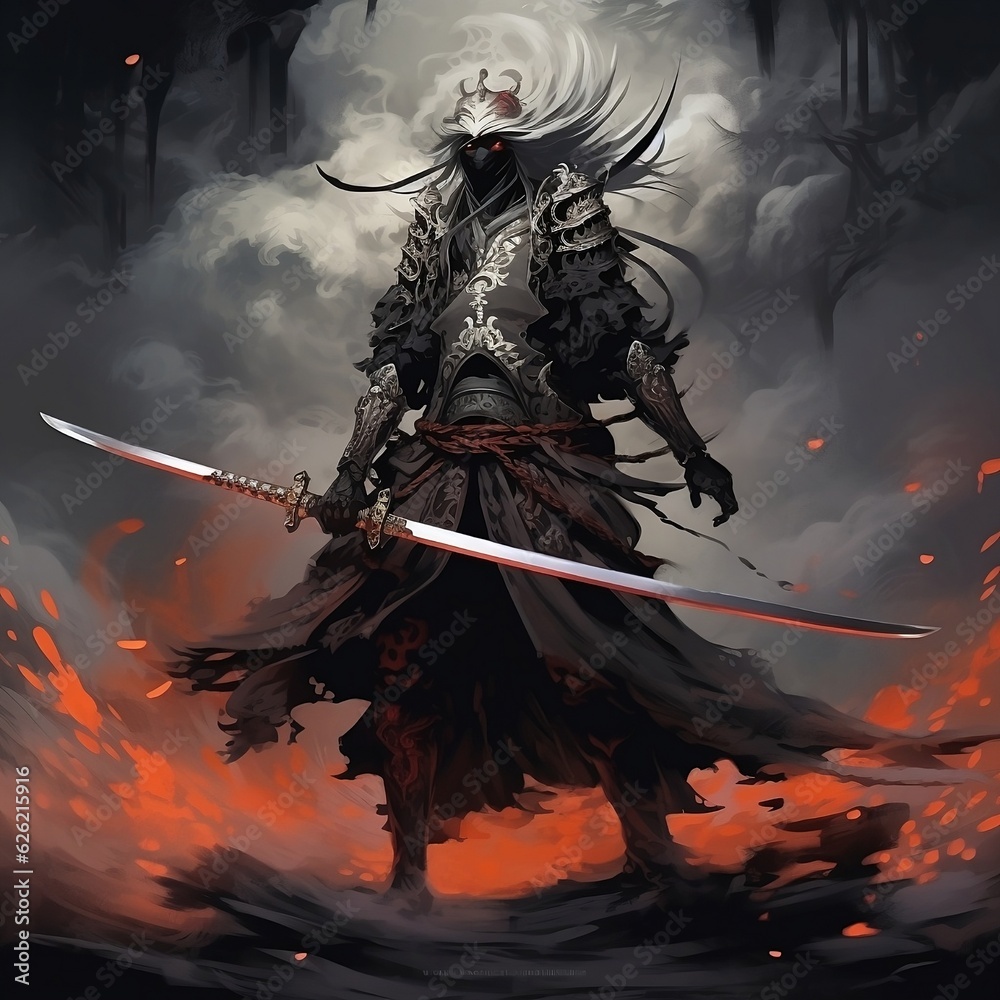 Ghost Samurai, samurai warrior bound by a ghostly curse, wearing shabby ...