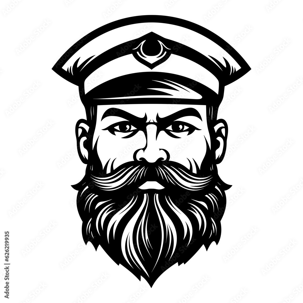 Sailor captain head face portrait logo with beard black silhouette svg ...