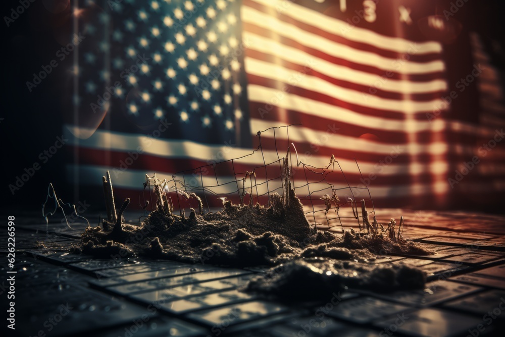 American flag and stock market chart representing the economic ...