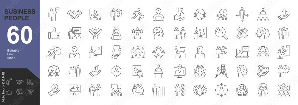 Business People Line Editable Icons set. Vector illustration in modern ...