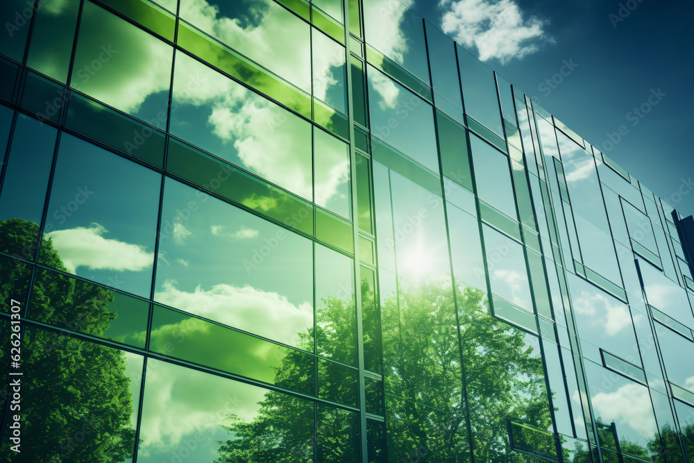 Eco-friendly building in the modern city. Sustainable glass office ...