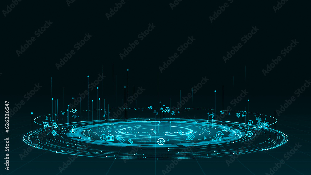Blue Digital Particle Ring Circle Rotation With Ai Technology Icon On Futuristic Abstract