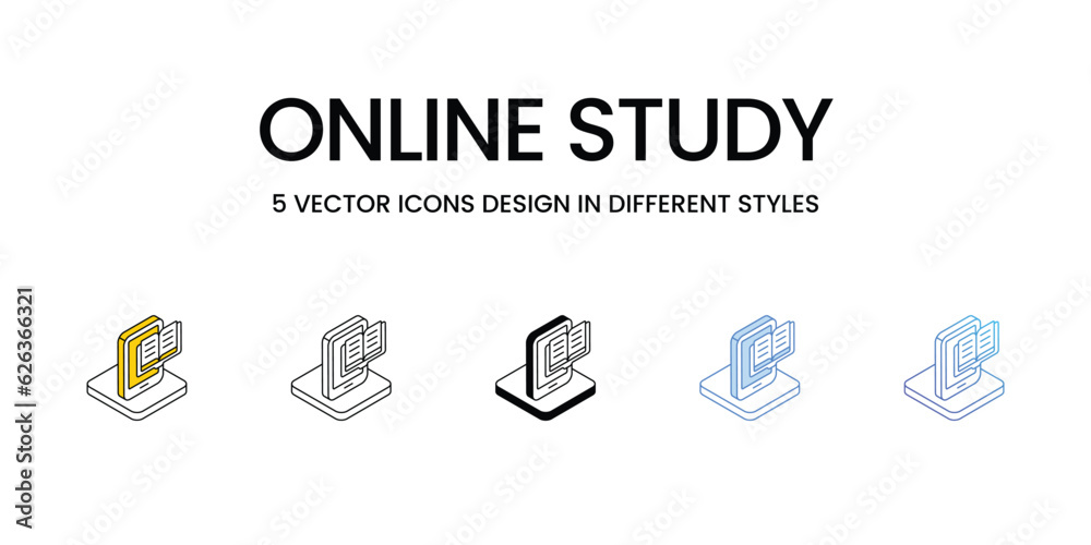 Online Study Icon Design in Five style with Editable Stroke. Line ...
