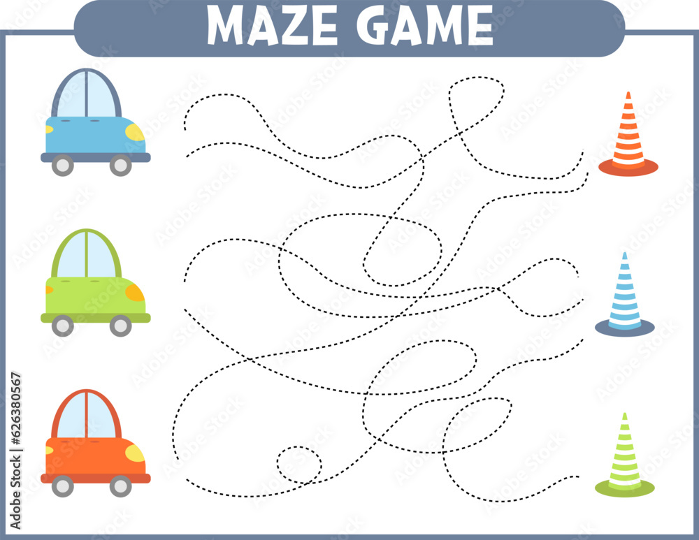 Maze game. Find the right route for colorful cars. Worksheet for kids ...