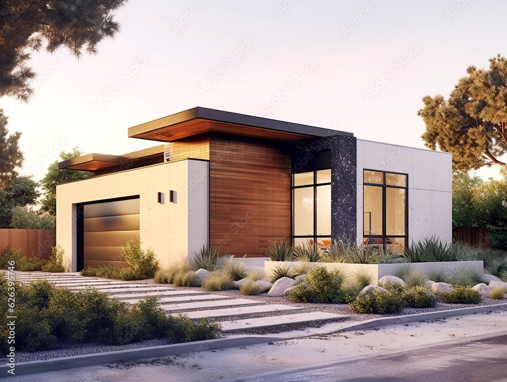 Modern small minimalist cubic house with tiled and concrete walls and ...