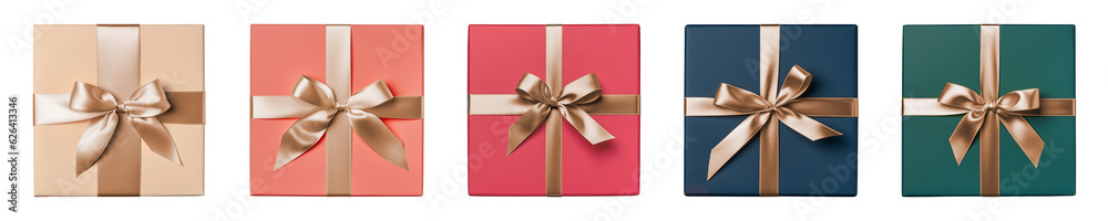 Gift box with gold ribbon on transparent background. Generative AI ...