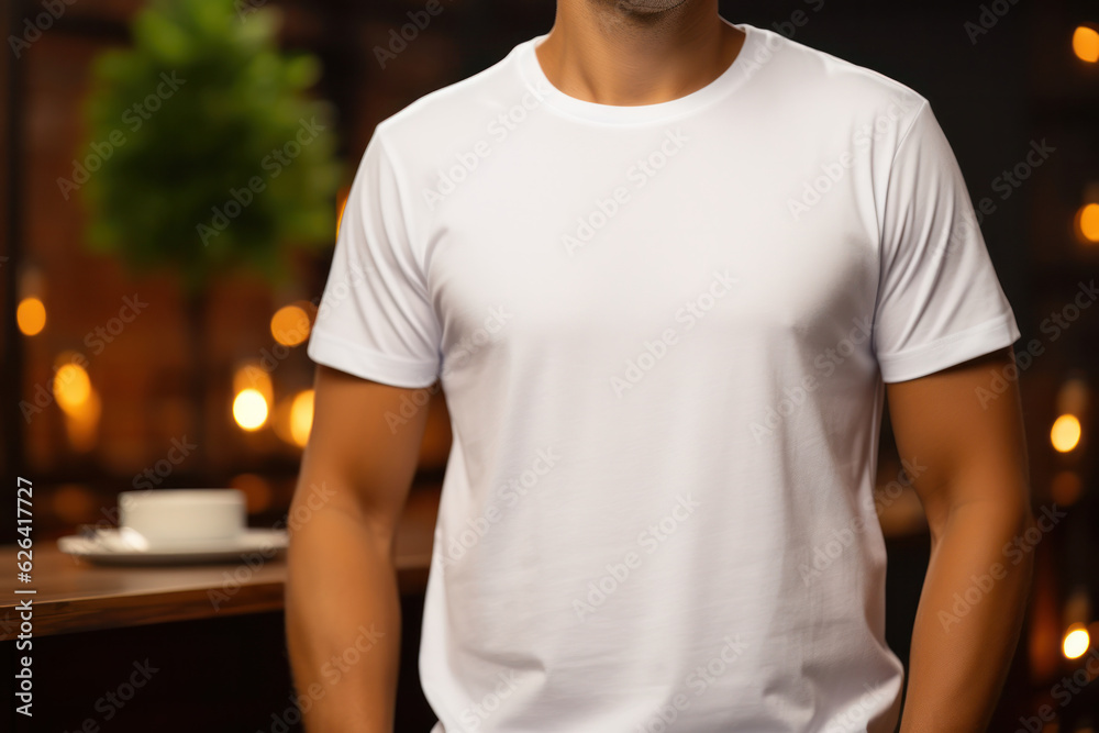 Blank White T-Shirt Mockup on Male Model, Empty Shirt Template for ...