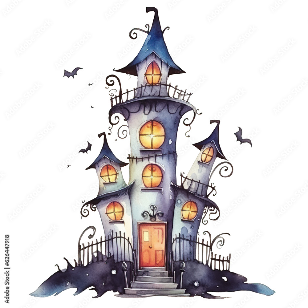 Halloween haunted house, watercolor style. Halloween concept .created ...