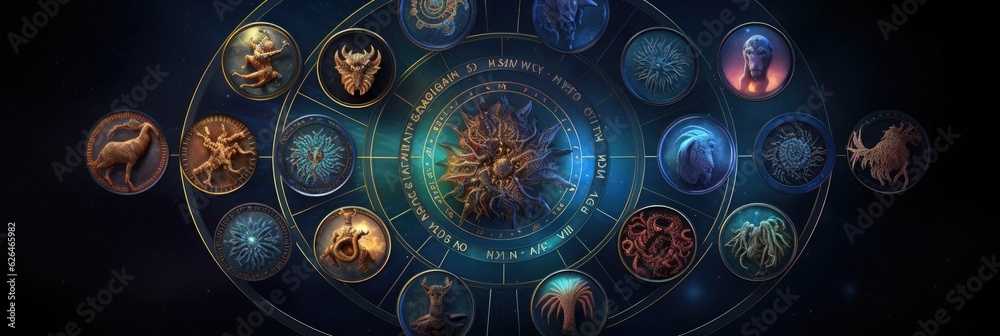 Magical zodiac signs in universe. Generative Ai Stock Illustration ...