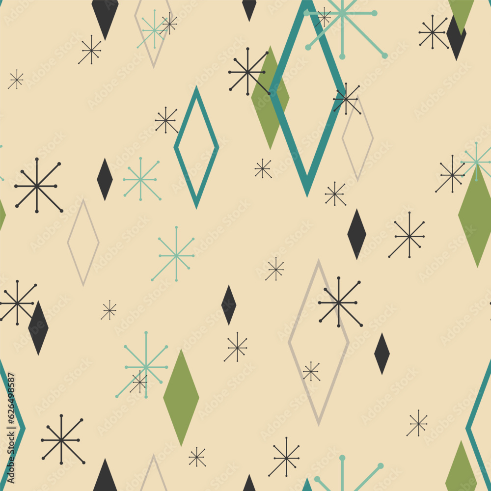 Vetor Seamless 50s Retro Pattern. Atomic Starbust Wallpaper. Mid ...