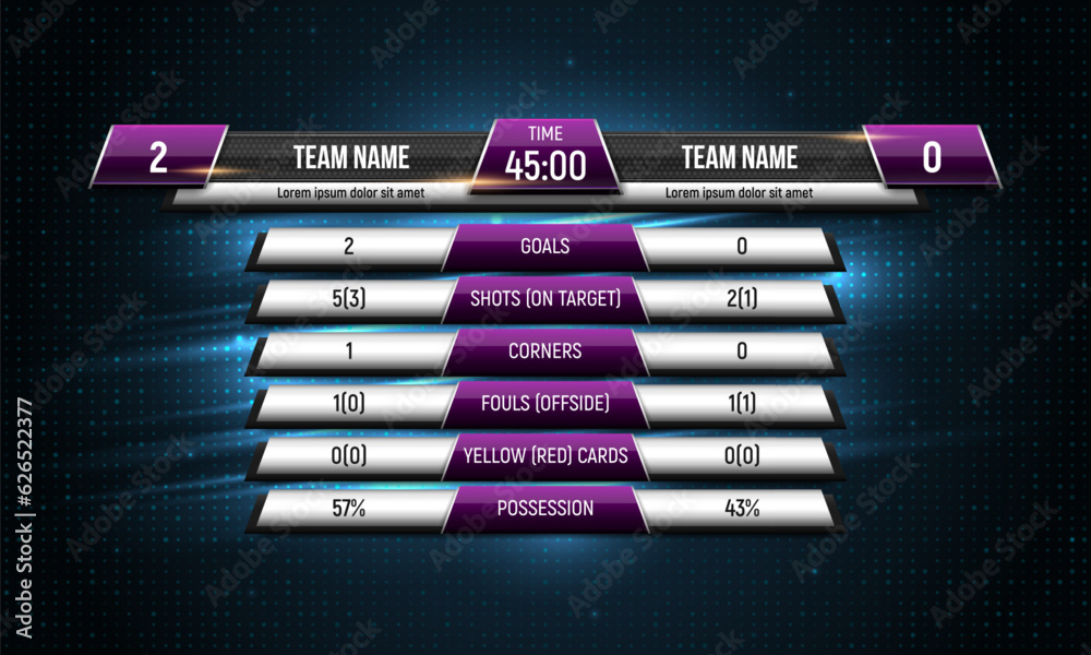 Sport scoreboard with time and result display. Vector template for your ...