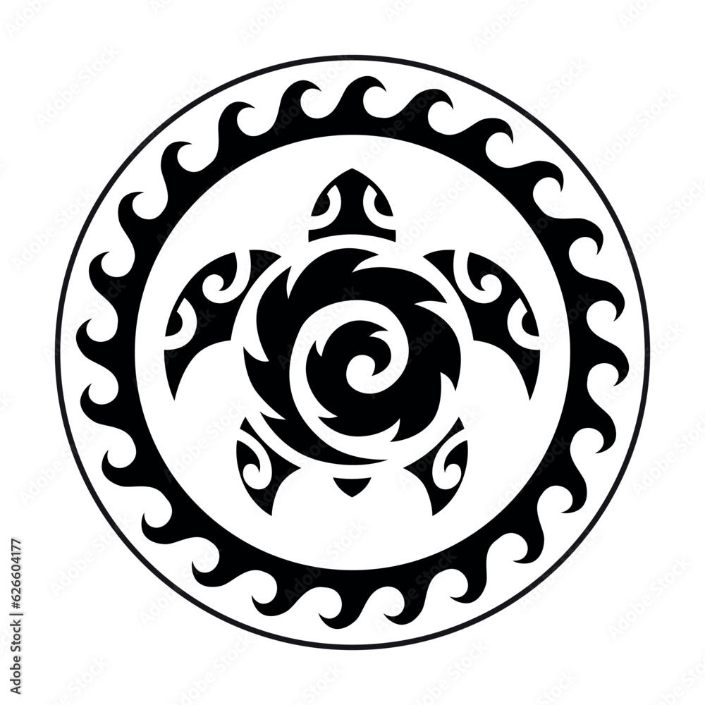 Sea turtle in the Maori style. Tattoo sketch round circle ornament ...