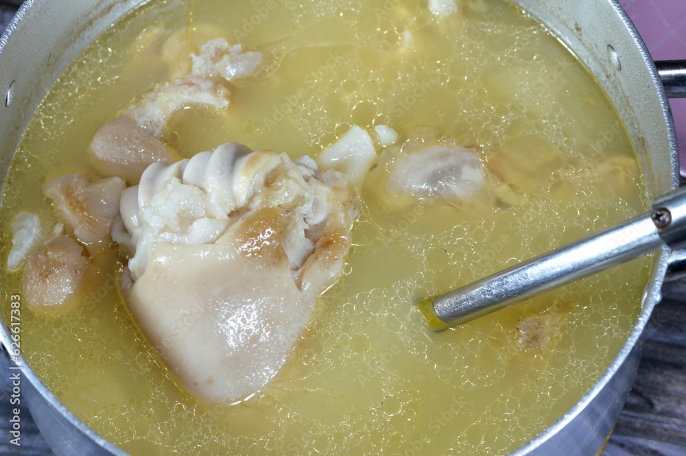 Arabic Egyptian cuisine of kawareh trotters with its traditional soup ...