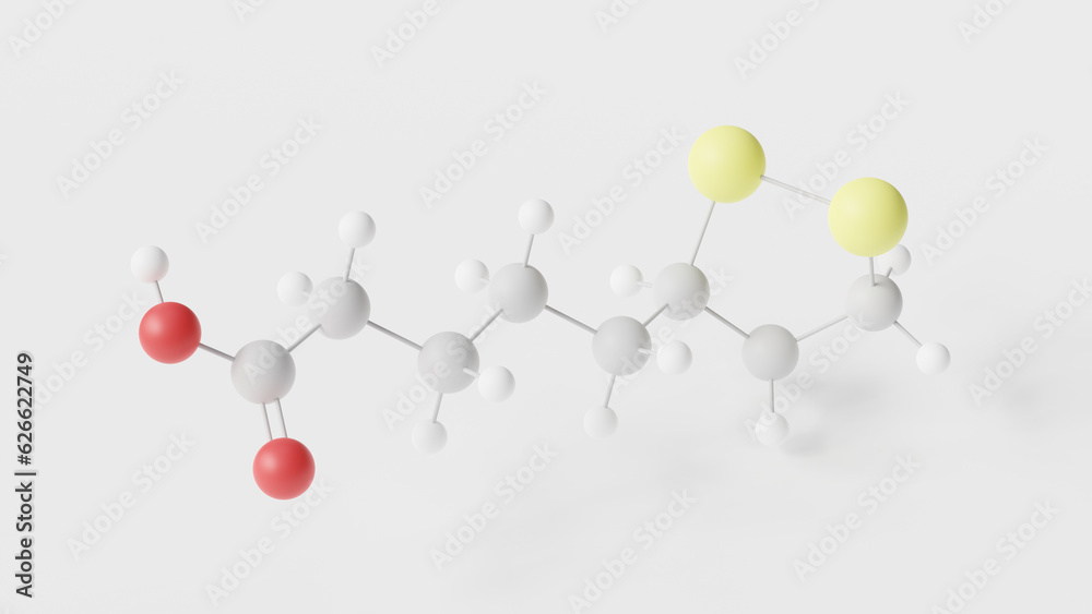 lipoic acid molecule 3d, molecular structure, ball and stick model ...