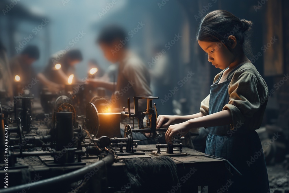 Child labour, group of young poor asian children forced to work in a ...