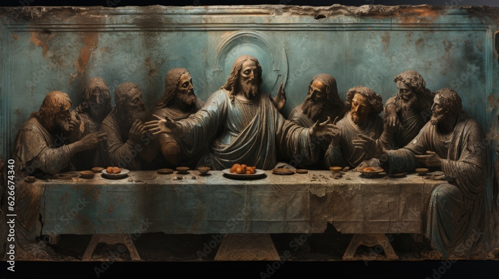 The Last Supper of Jesus Christ with the 12 apostles. icon Religious ...