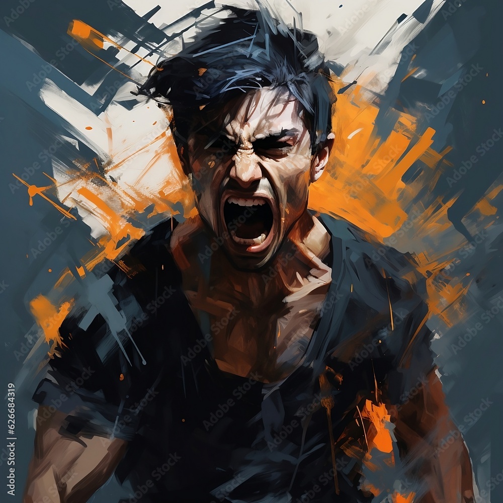 Male character with a sustained facial expression mixed with aggressive ...