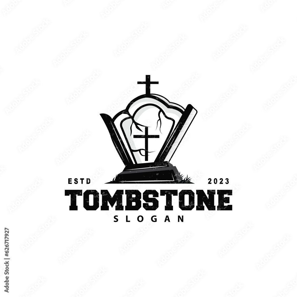 Tombstone Logo, Tomb Cemetery Cross, Vector Vintage Label, Retro Badge ...