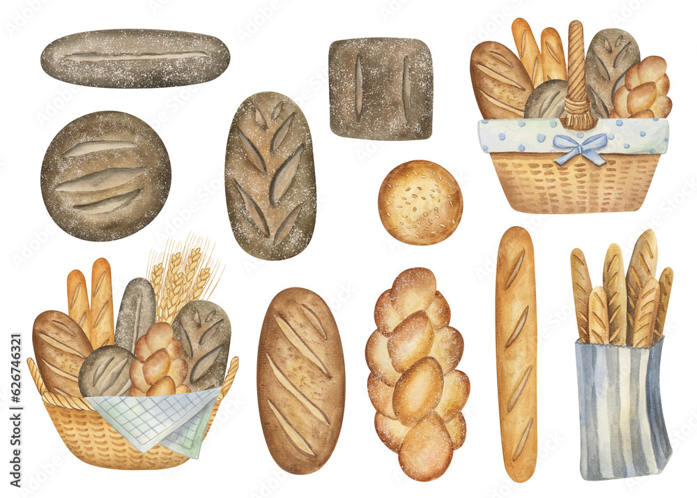 Home bakery. Types of bread, long loaf, baguette, rye, ciabatta, bread ...