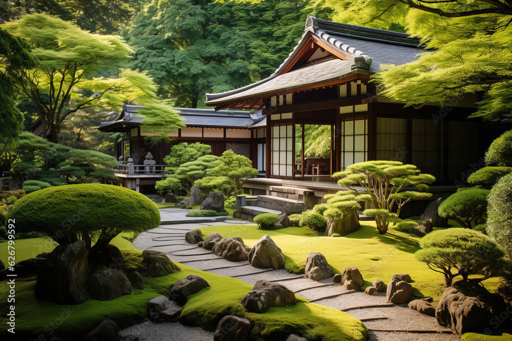 Traditional Japanese house, showcasing its unique architecture. Wooden ...