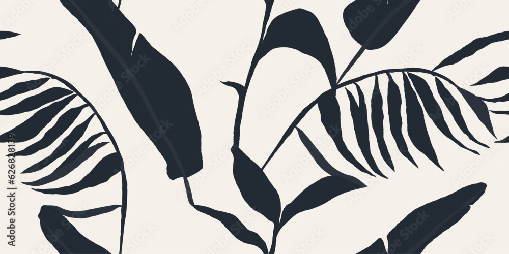 เวกเตอร์ Stock Minimal black and white modern botanical print. Hand ...