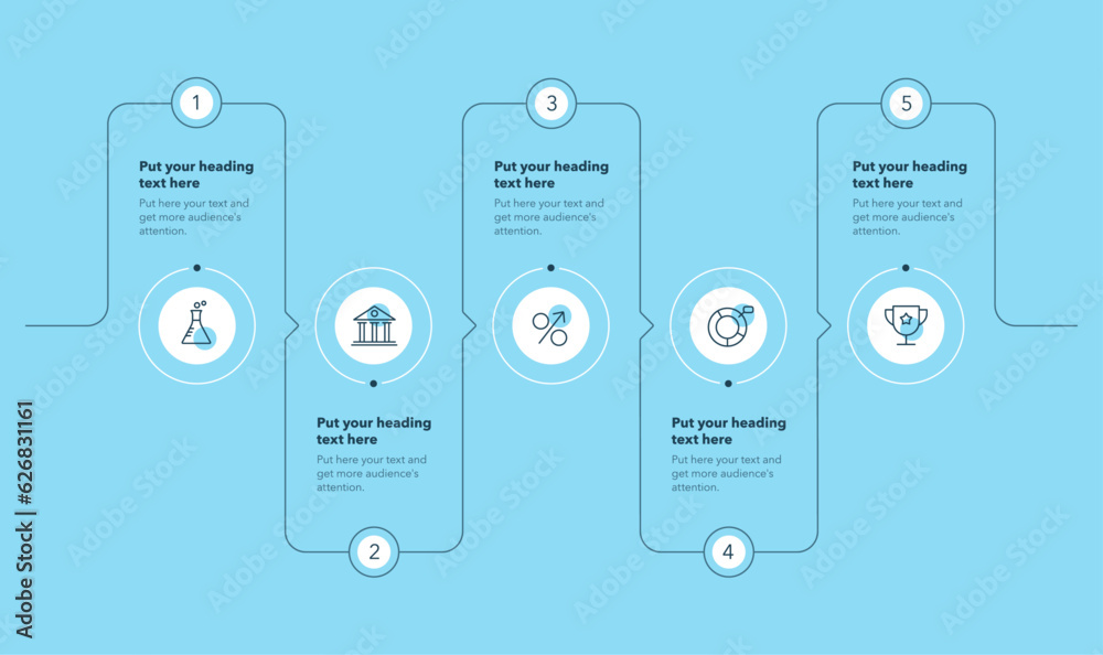 Horizontal circular process template with five steps - blue version ...