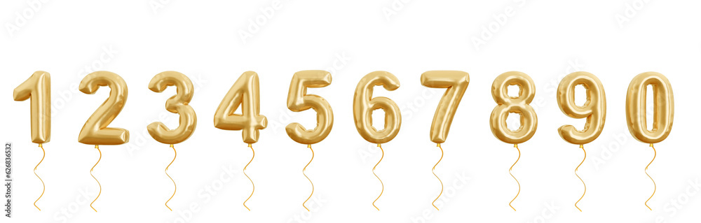 Set of gold 3d balloon numbers set, isolated on white background ...