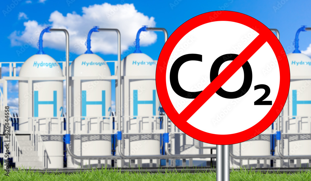 Ecological production. Crossed out CO2 sign. Hydrogen energy. Use of ...
