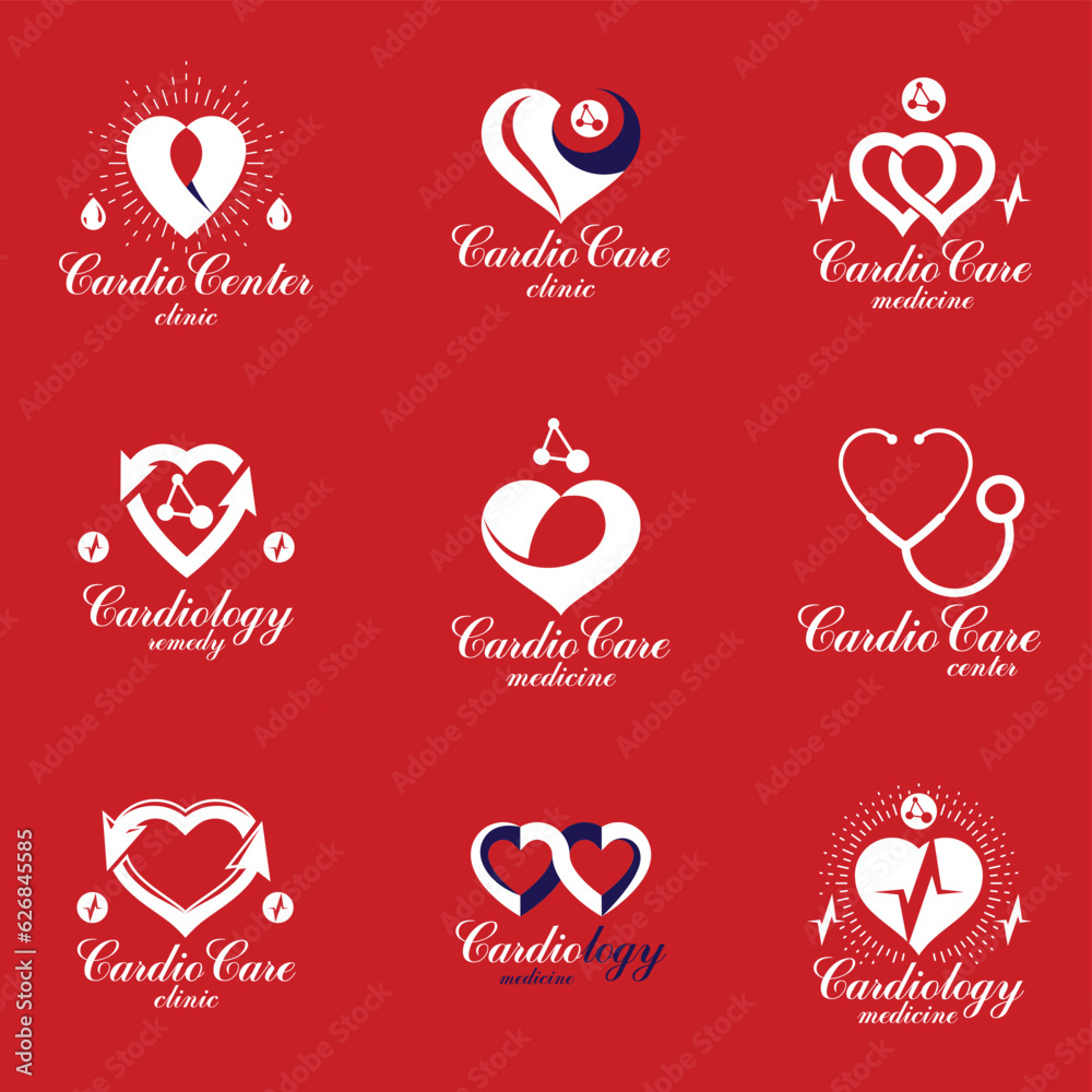 Heart shapes composed using pulsating ecg charts and phonendoscope ...