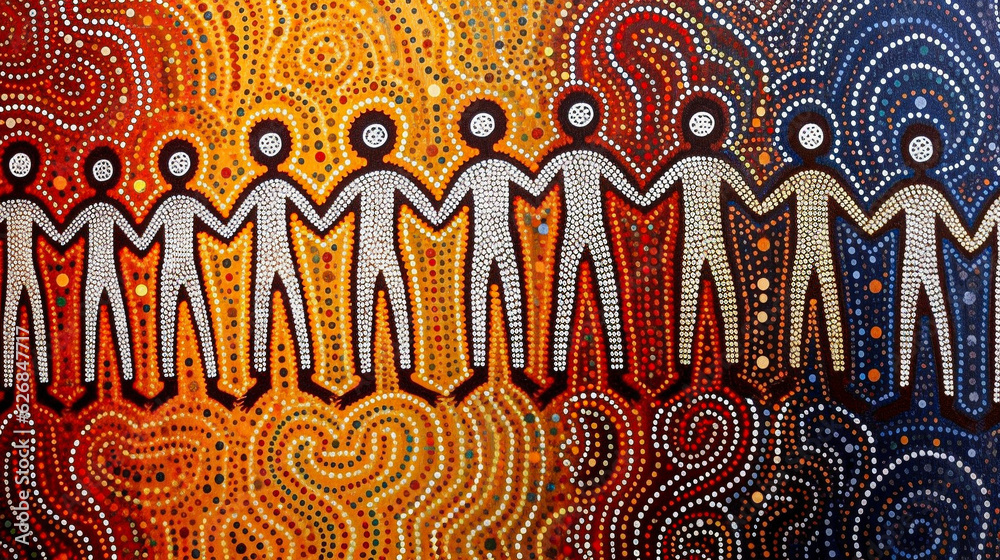 Silhouettes of people holding hands in the style of Australian ...