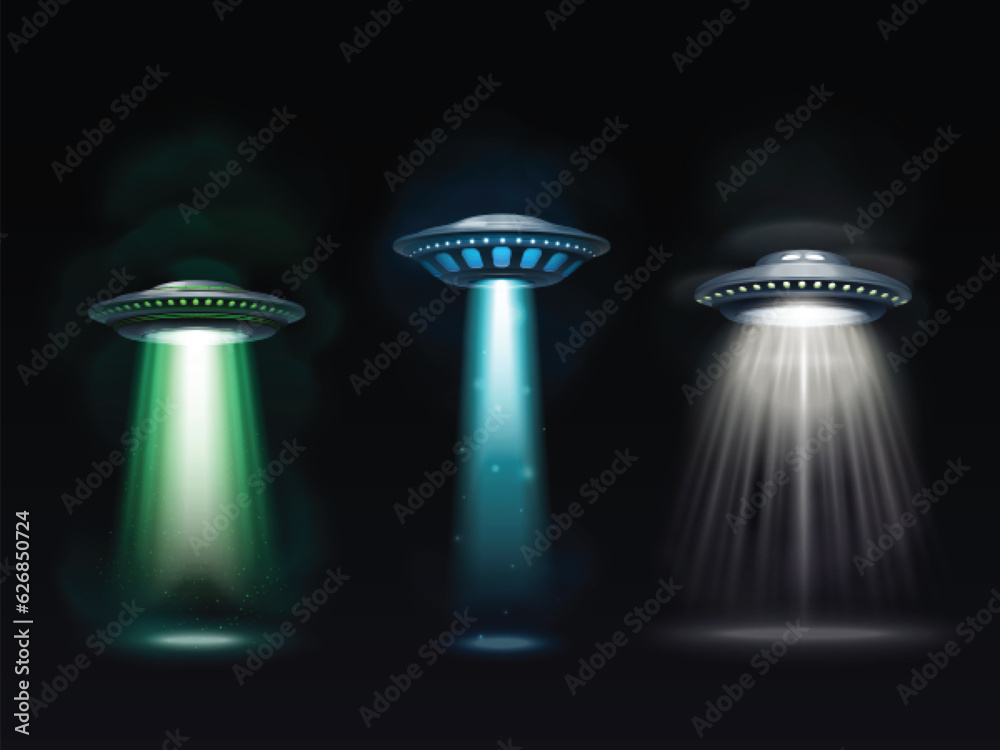Realistic ufo. Spaceship abduction of aliens, 3d model futuristic space ...