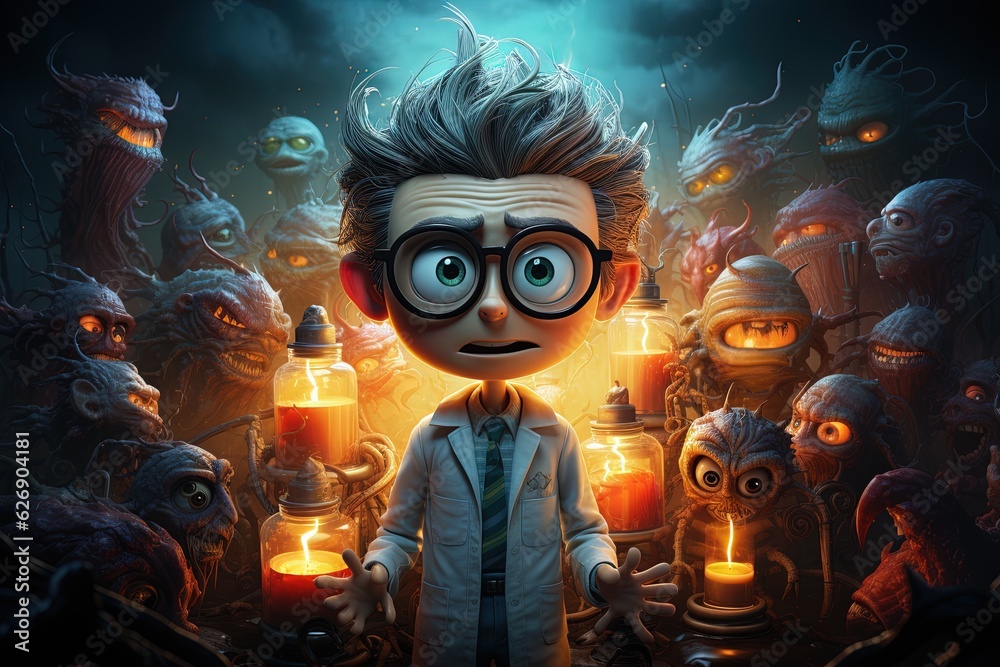 mad scientist cartoon creates a monster in his laboratory illustration ...
