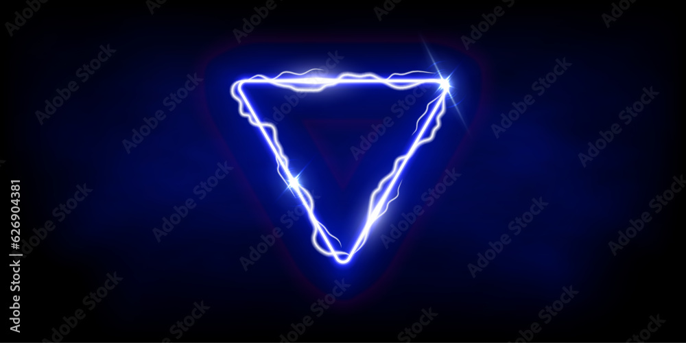 Magic blue triangle of thunder storm blue lightnings. Magic and bright ...