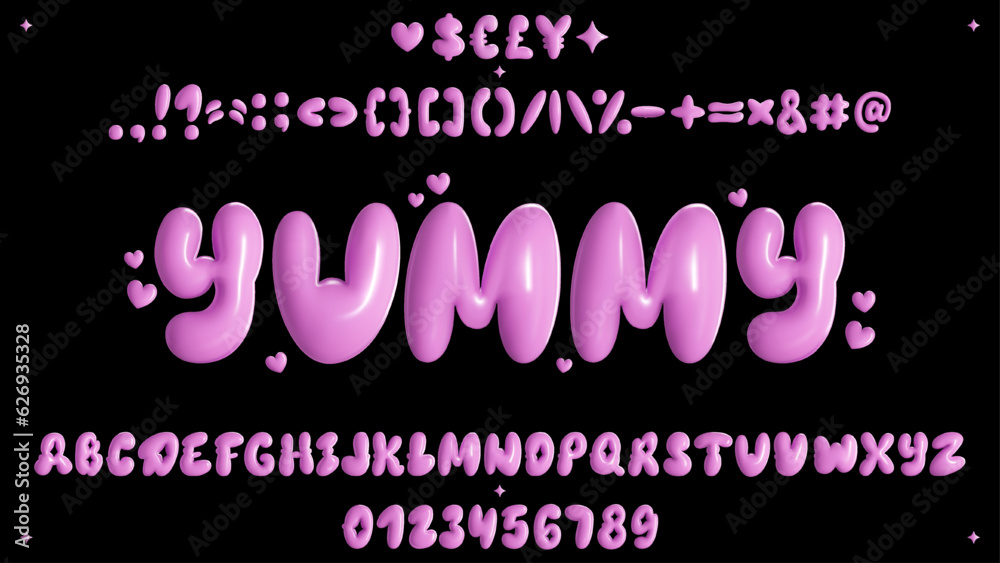 Vector illustration - 3D Pink Bubble Typeface Design. Trendy font with ...