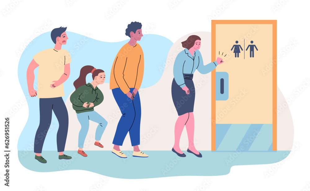 Cartoon Color Characters People and Queue To Toilet. Vector ...