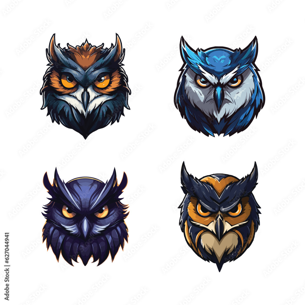 Owl Mascot Vector Illustration set, Variations of Owl Logo Designs ...
