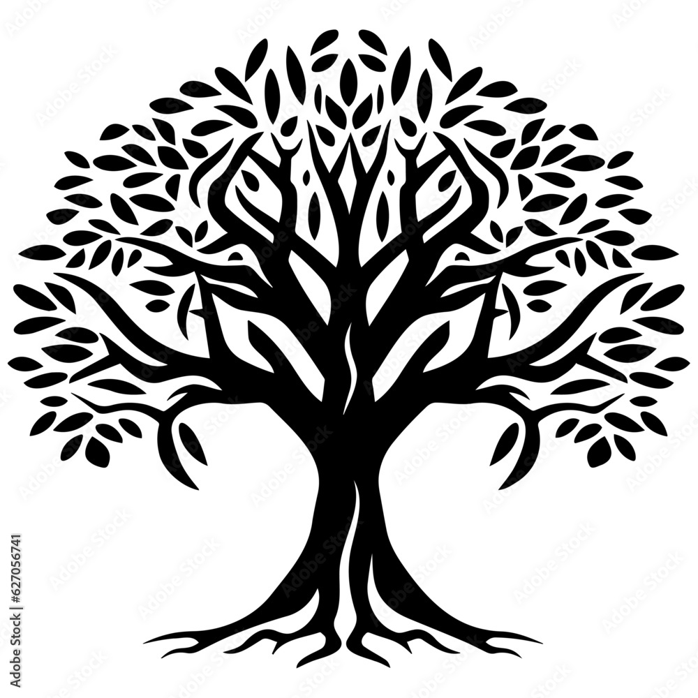 African tree silhouette vector, abstract black tree illustration with ...