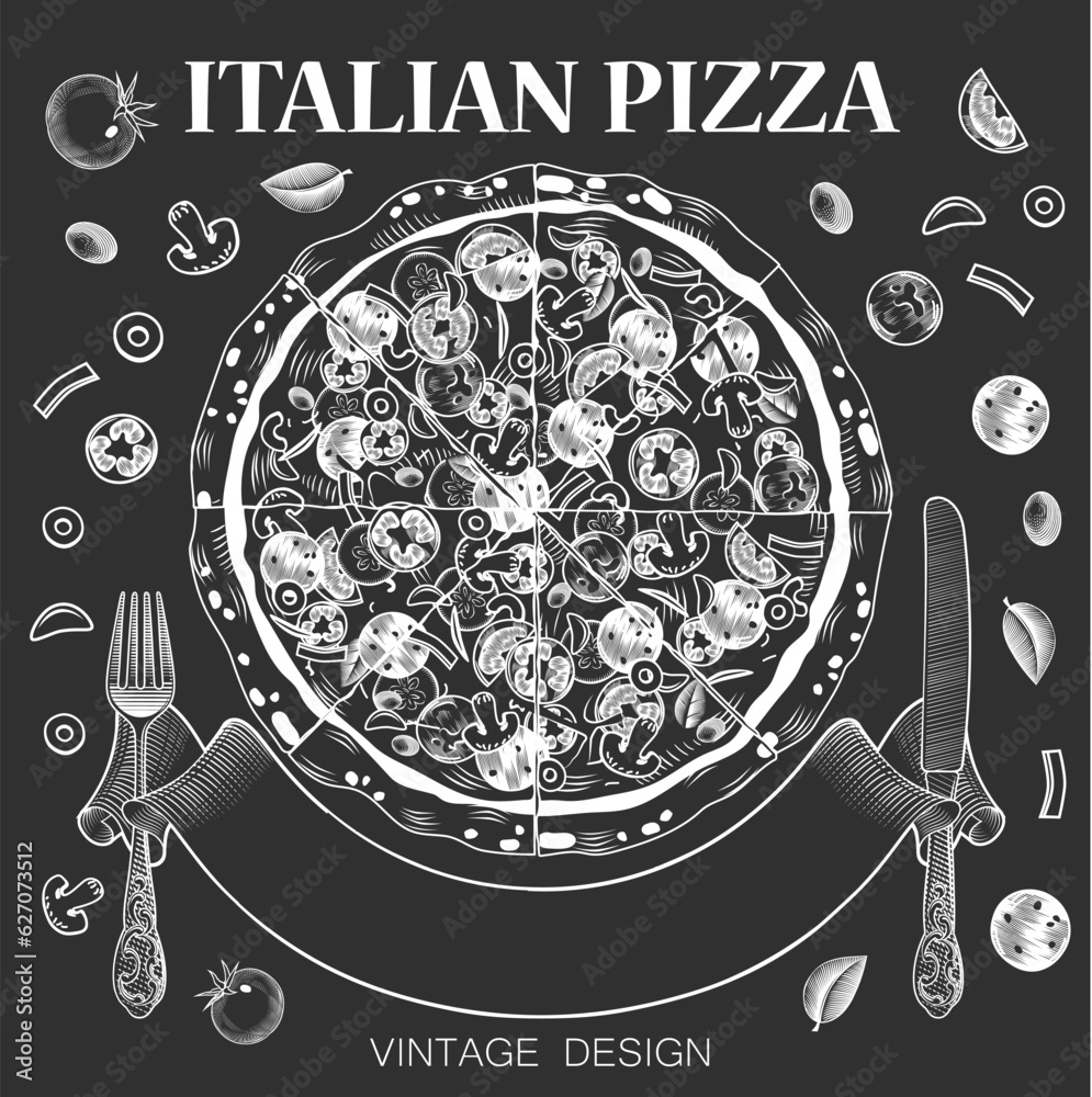 Italian pizza poster. Food menu, restaurant template design. Conceptual ...
