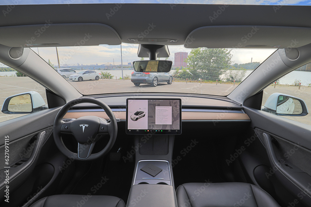 Front view from car interior Tesla Model Y Stock Photo | Adobe Stock