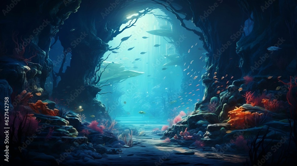 Mysterious deep sea with strange creatures, stunning reefs Stock Photo ...