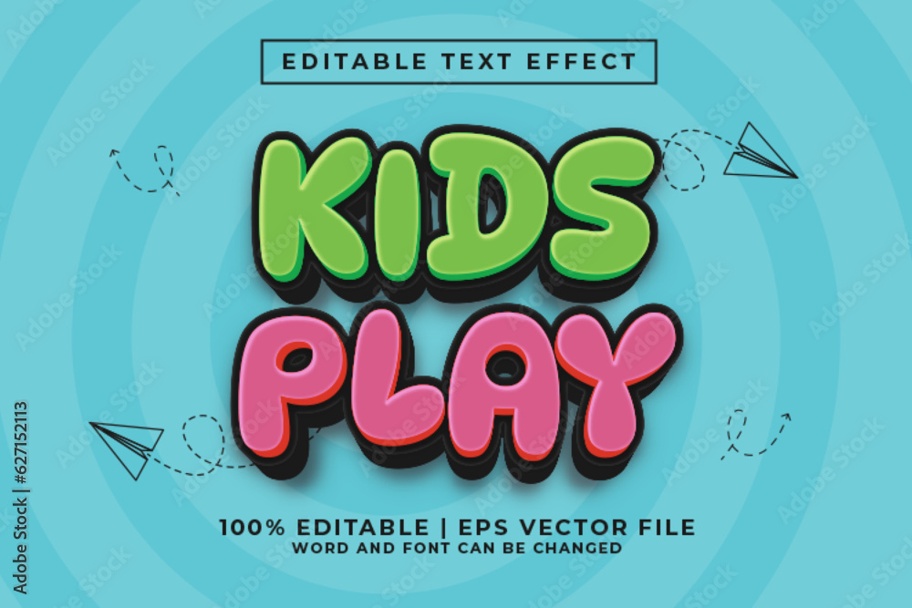 Kids Play 3d Editable Text Effect Cartoon Style Premium Vector Stock ...