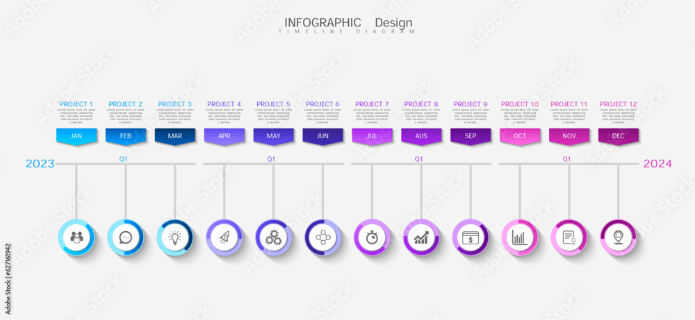 Infographic workflow diagram 12 months infographic number Process flow ...