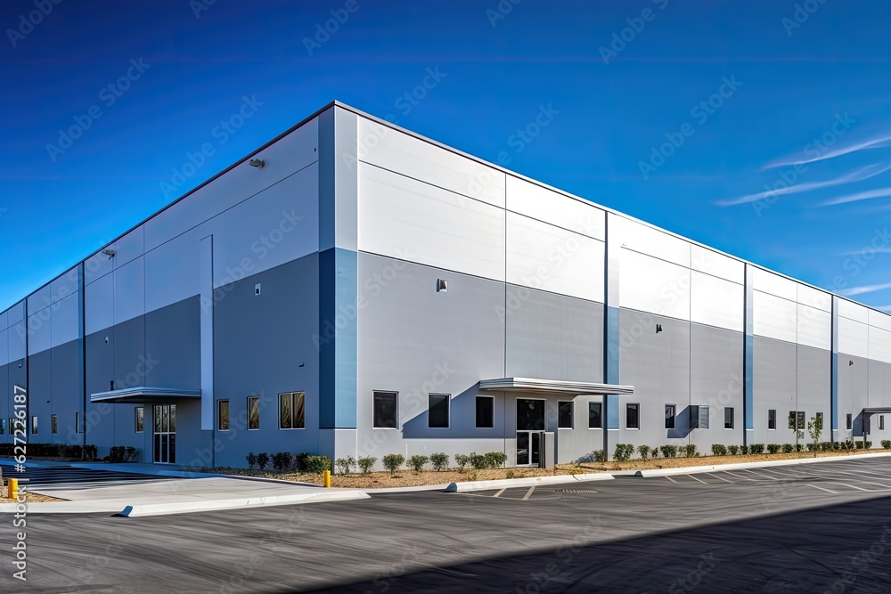 Realistic render of large logistic business transport warehouse dock ...