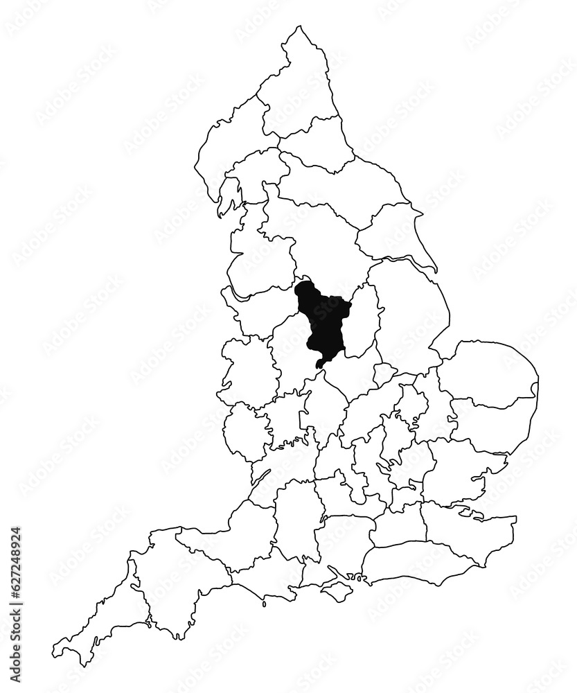 Map of Derbyshire County in England on white background. single County ...