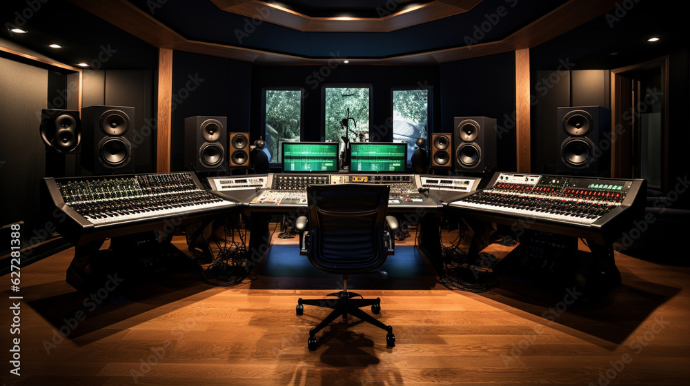 The recording studio's control room with an array of high-end audio ...
