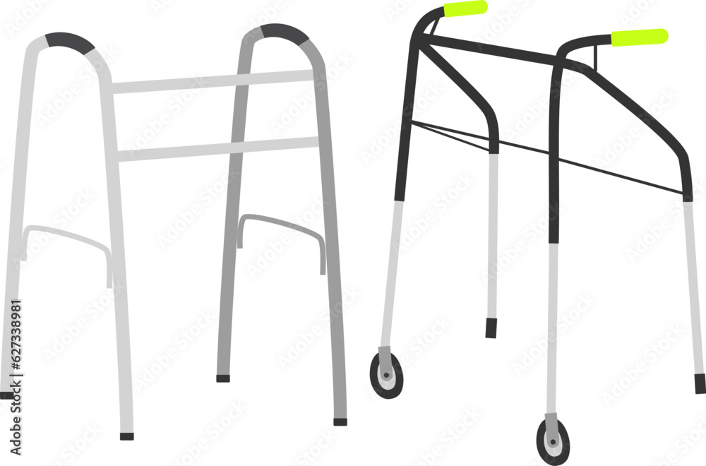 Vector illustration of wheeled walking frame and rollator for disabled ...