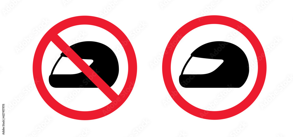 Do not enter with full face helmet sign. Caution icon. Motorcycle or ...