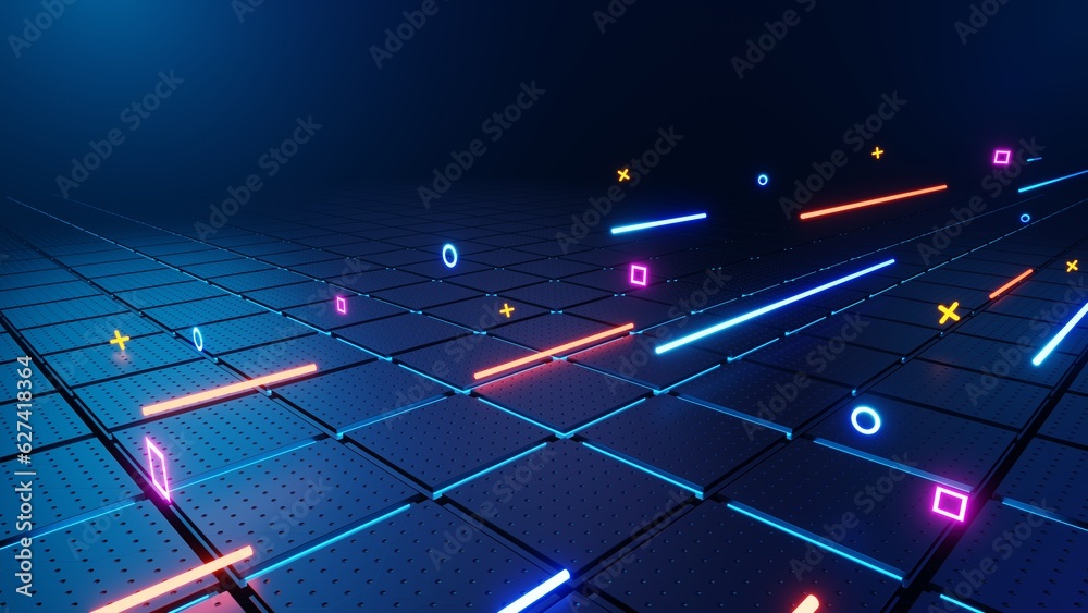3d technology abstract neon light background, empty space scene ...