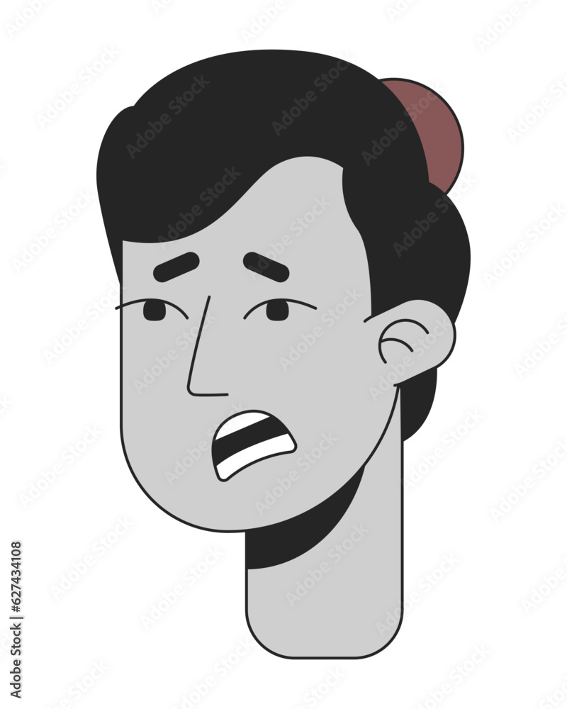 Scared man with bruise monochrome flat linear character head. Head ...