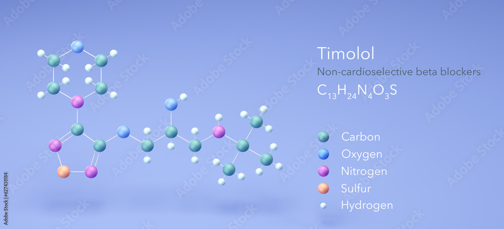 timolol molecule, molecular structures, non-cardioselective beta ...